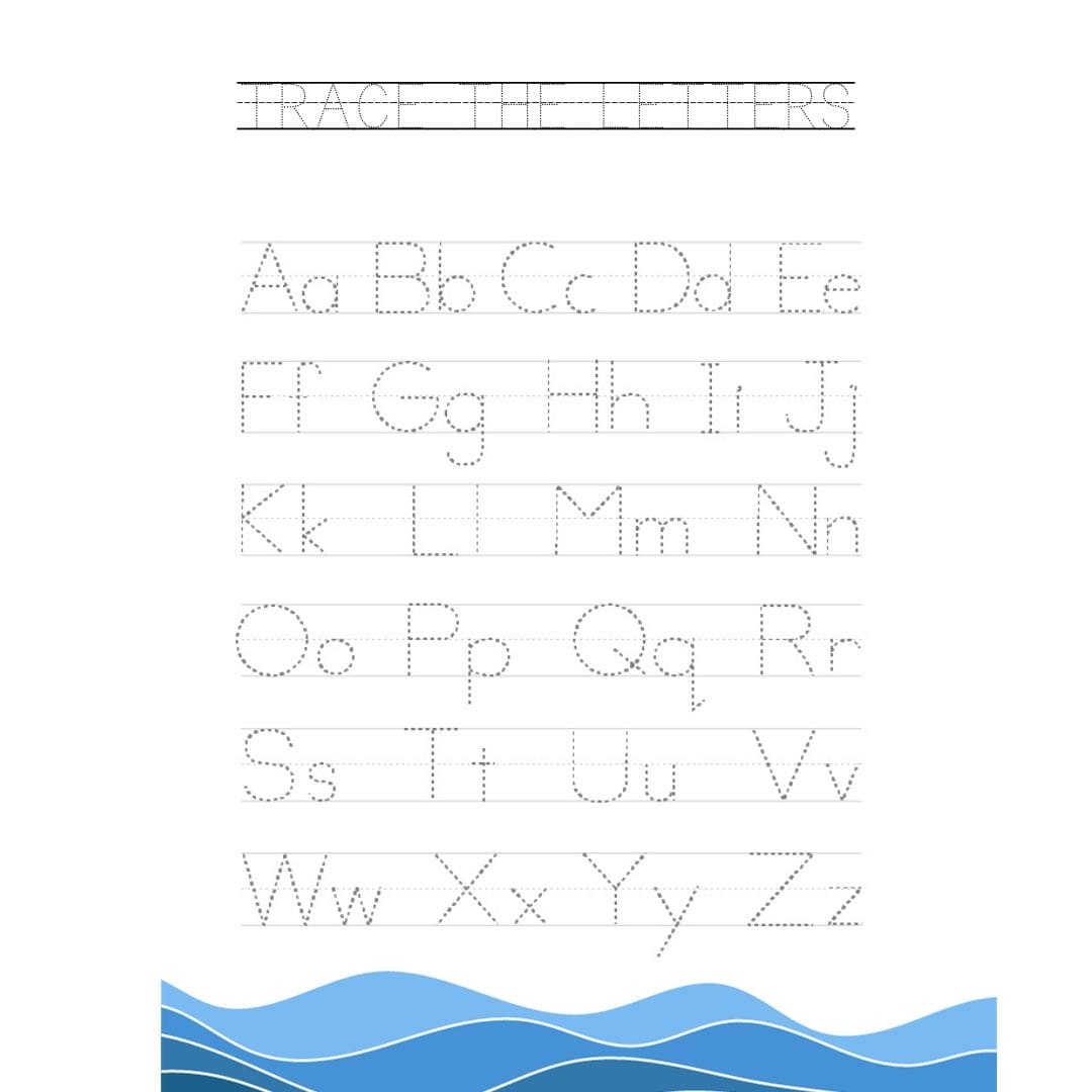 Sea Waves Alphabet Tracing Sheet - Sharekkna Online